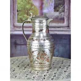 Rose Flower Embroidered Silver covered Copper Jug - 17x13 - Silver ...